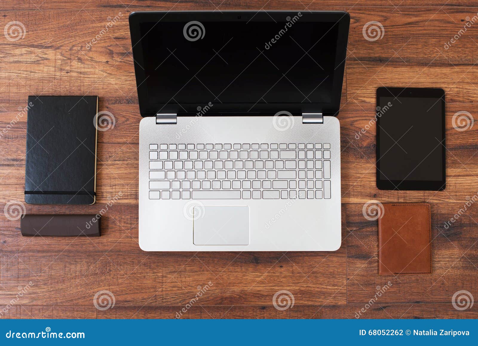 Office Workplace with Laptop, Smart Phone and Notebook on Wood Table ...