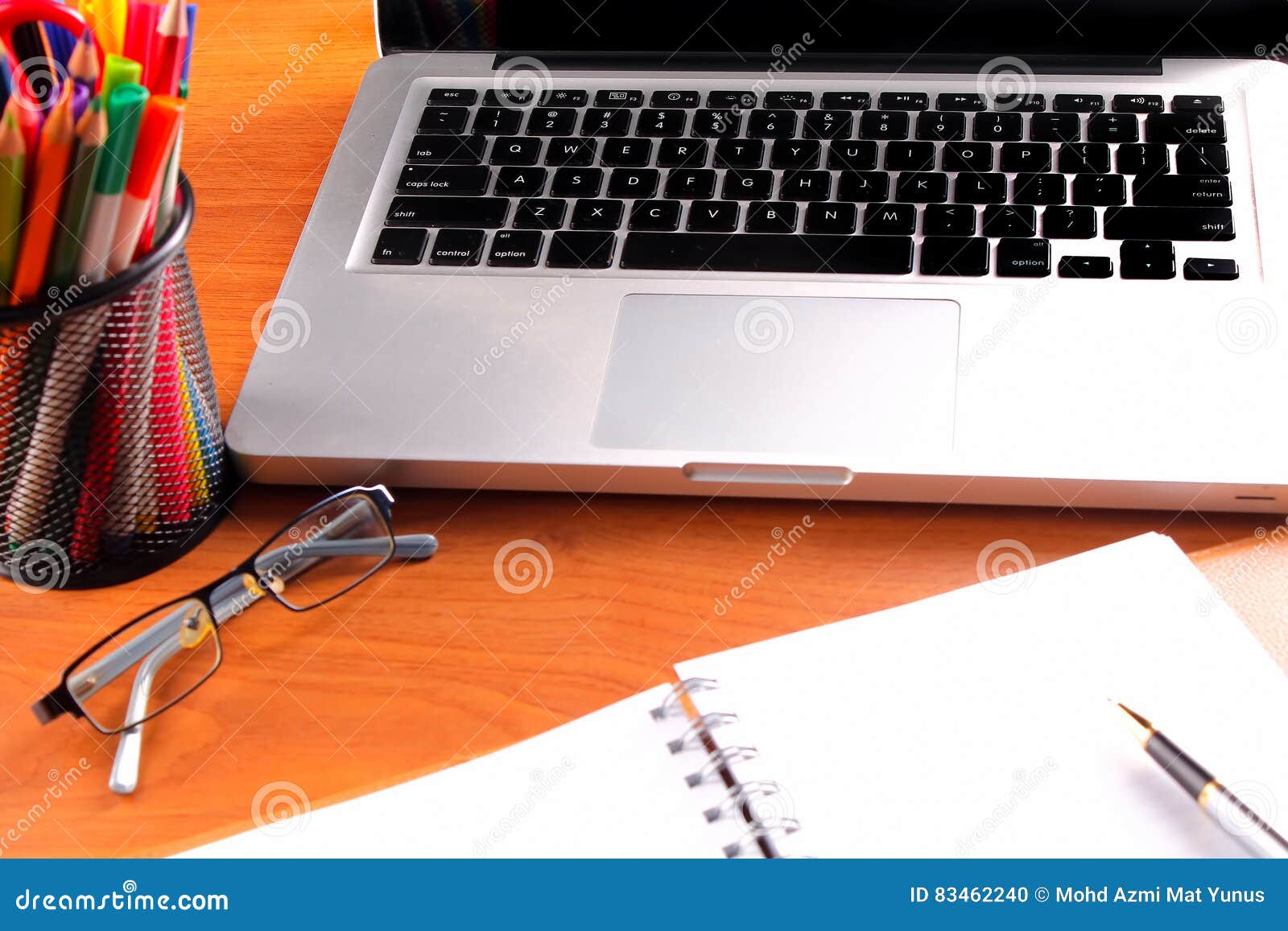 Office Workplace with Laptop and Smart Phone on Wood Tables Stock Photo ...