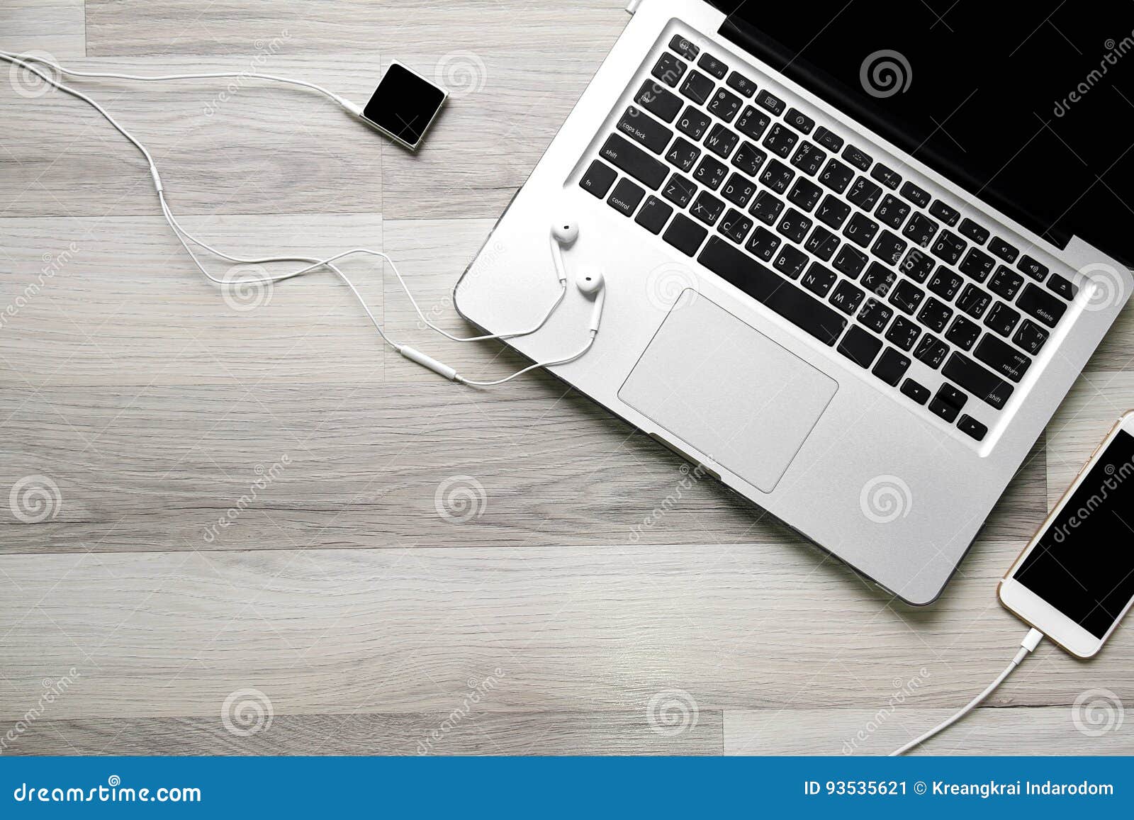 Office Workplace with Laptop and Smartphone on Wood Table. Stock Image ...