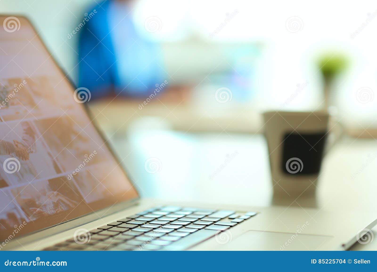Office Workplace with Laptop and on Wood Table Stock Photo - Image of ...