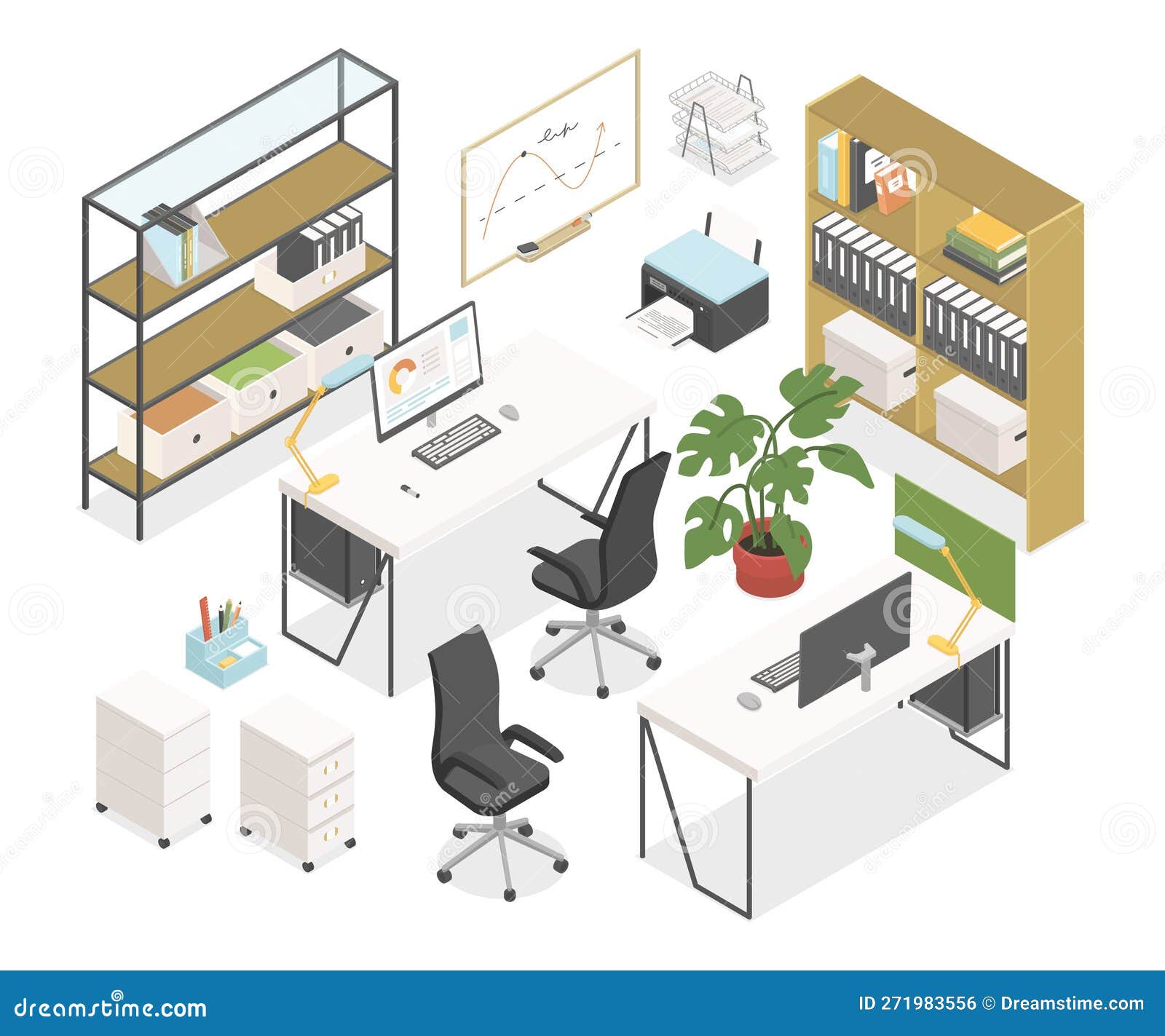 Office Workplace - Modern Vector Colorful Isometric Object Set Stock ...