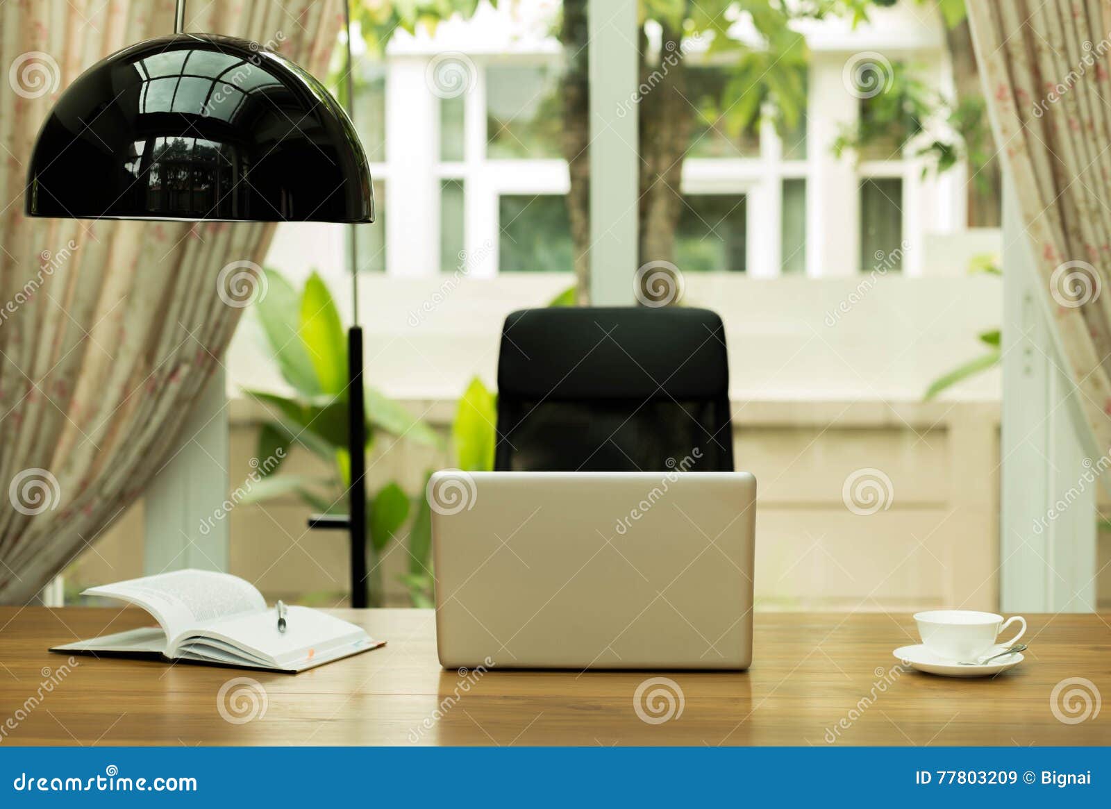 Workplace With Notebook Laptop And Coffee Cup Comfortable Work Table In ...