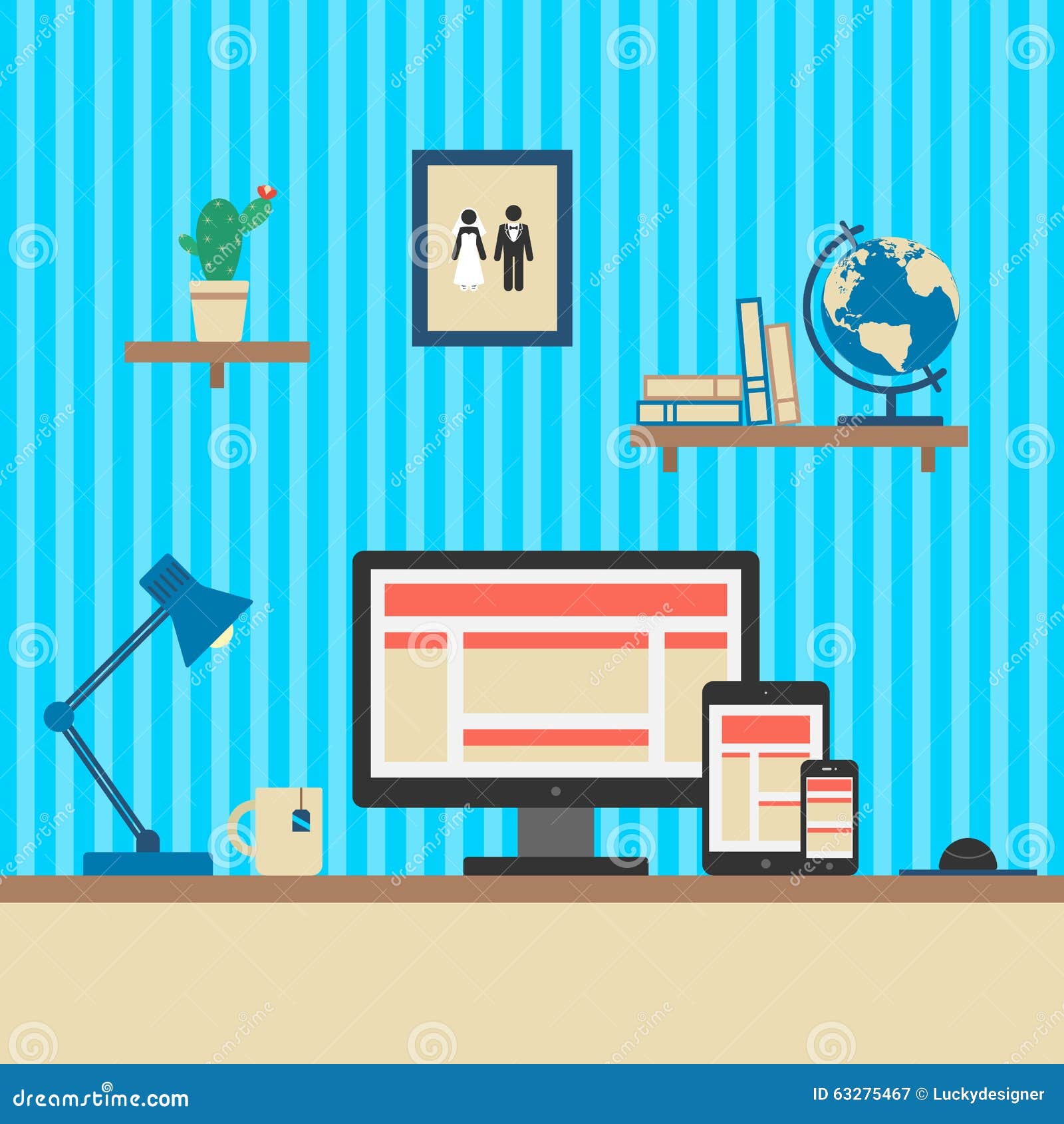 Office Workplace. Responsive Web Design Concept. Flat Style Stock ...