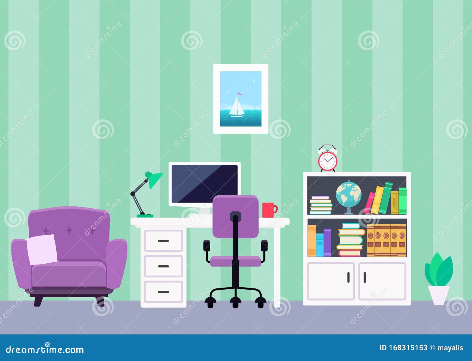 Office Workplace Room Interior in Flat Style Stock Vector ...