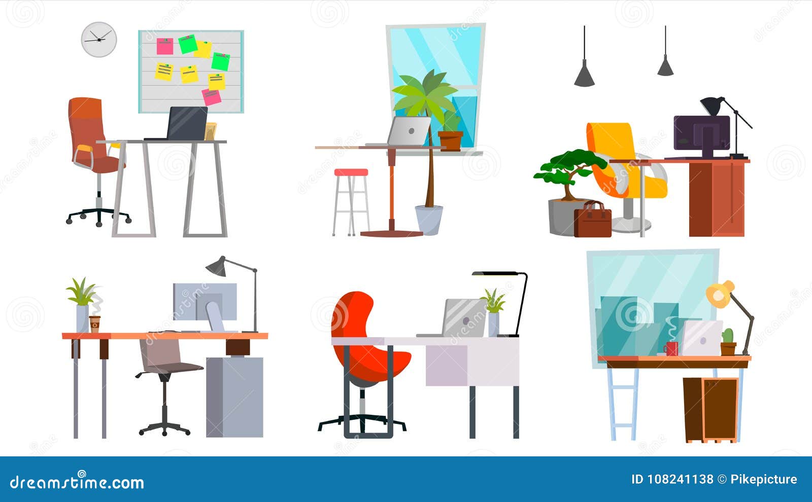 Office Table Front View Icon Set. Black Furniture Silhouette Pictogram ...