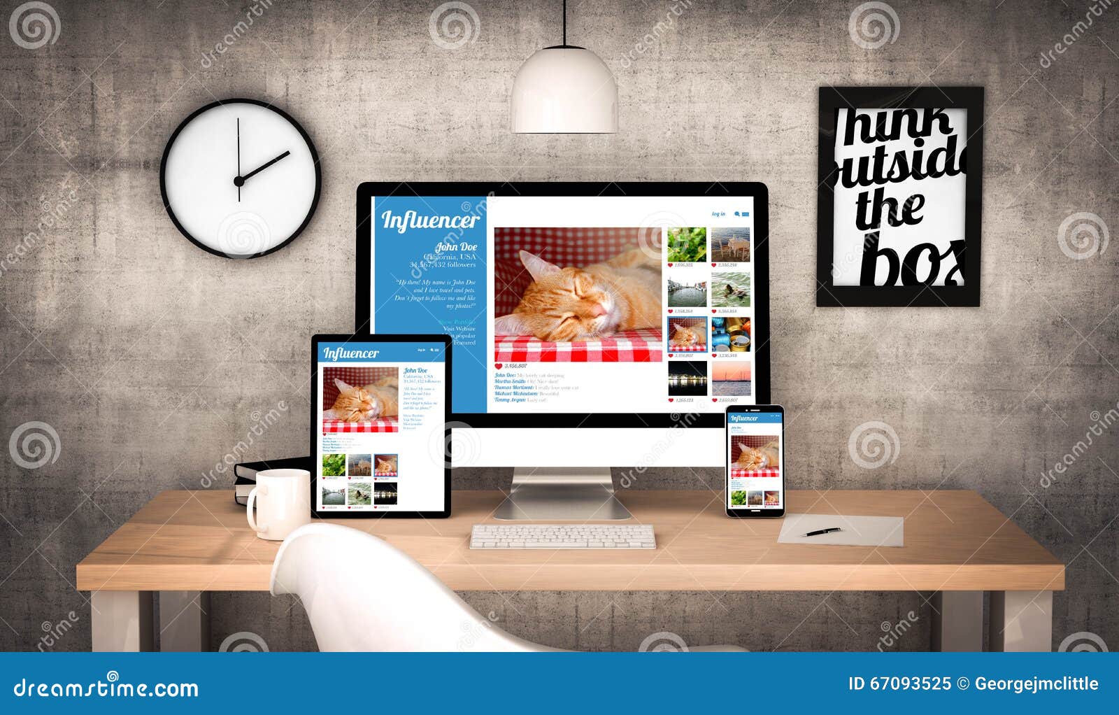 Office Workplace with Social Media Profile Devices Collection Stock ...