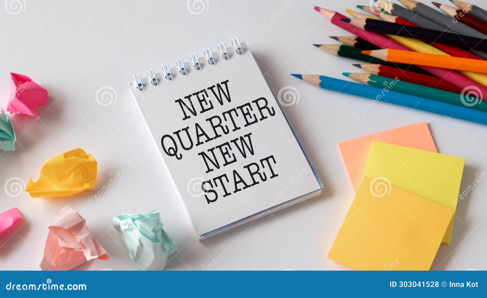 Office Workplace, Stationery.Text NEW Quarter NEW START on White ...