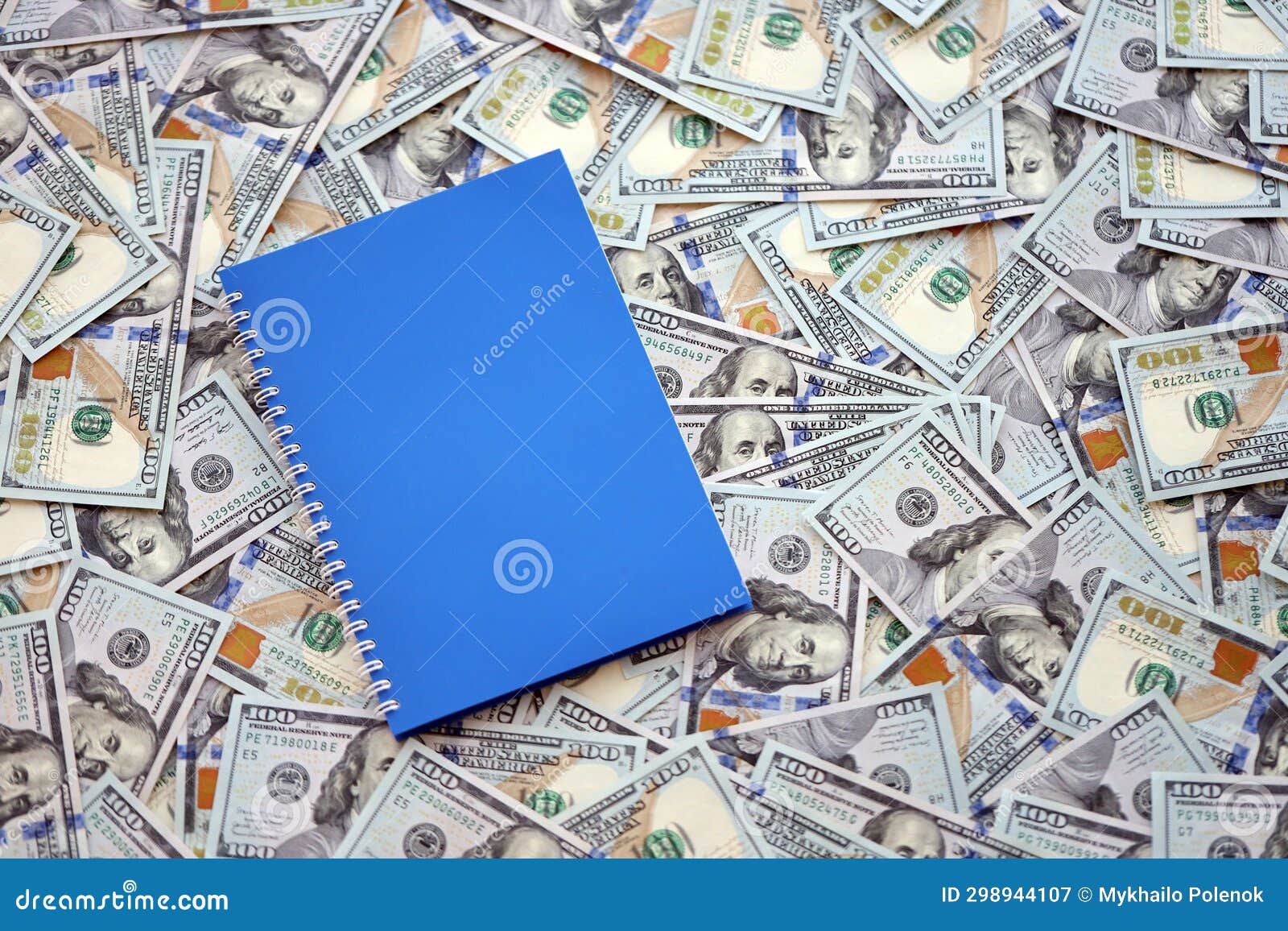 Office Workplace Table with Blank Notebook or Notepad and Many Hundred ...