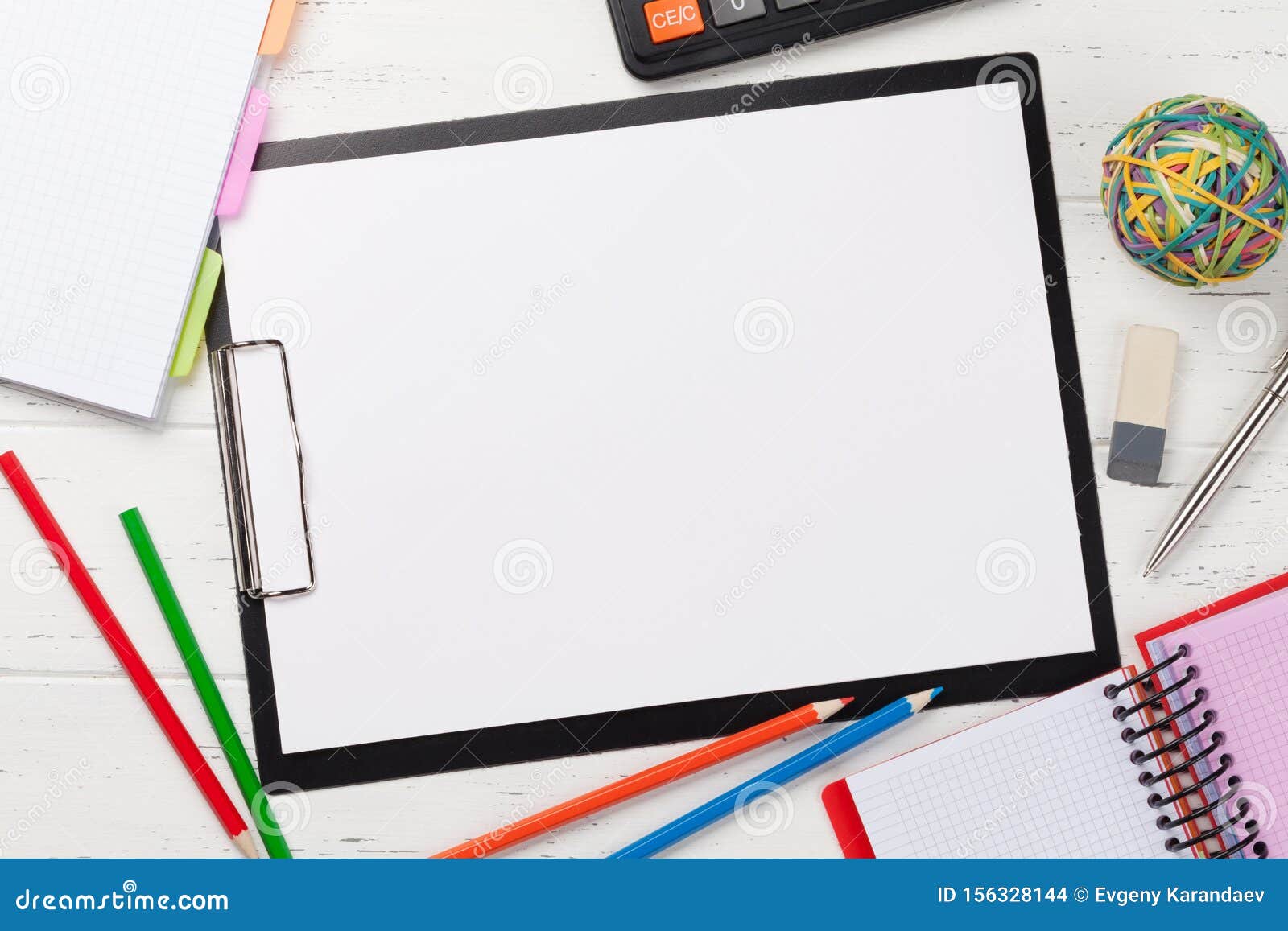 Office Workplace Table with Blank A4 Page Stock Photo - Image of goals ...