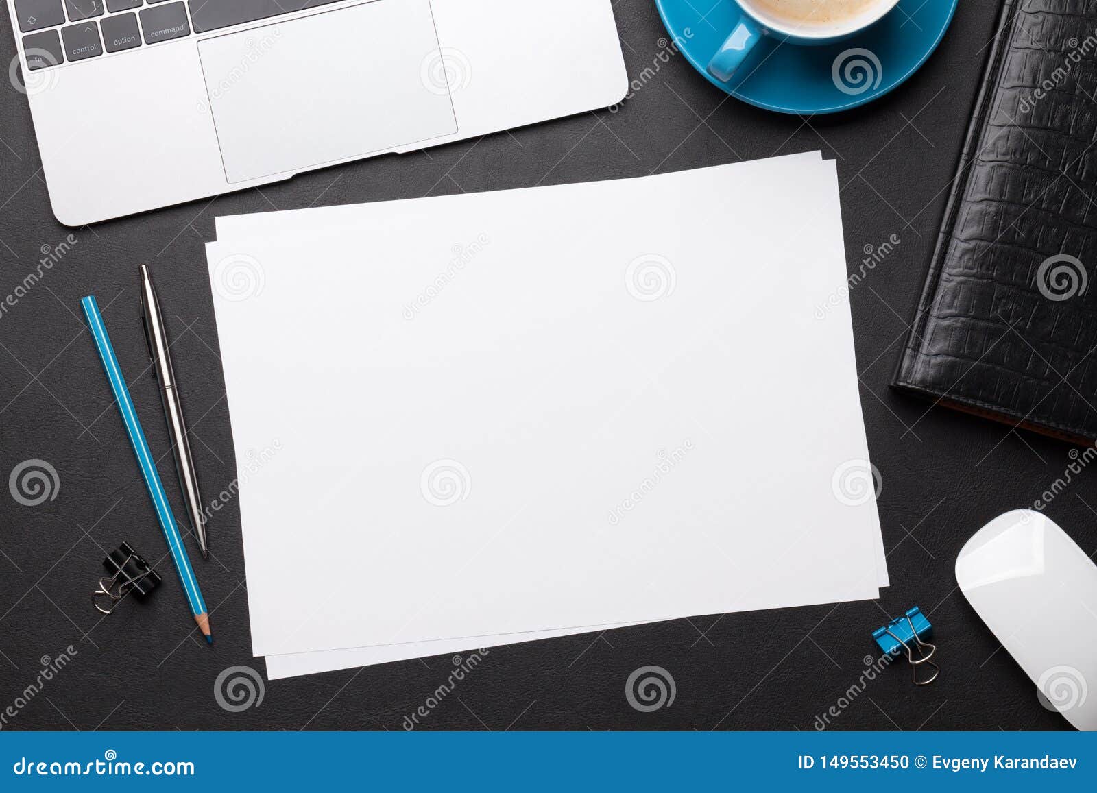 Office Workplace Table with Blank Paper Page Stock Photo - Image of ...