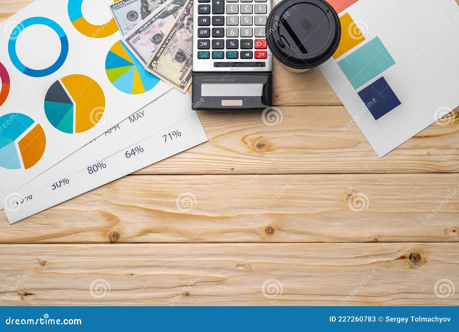 Office Workplace Table with Report Pages with Financial Data Stock ...