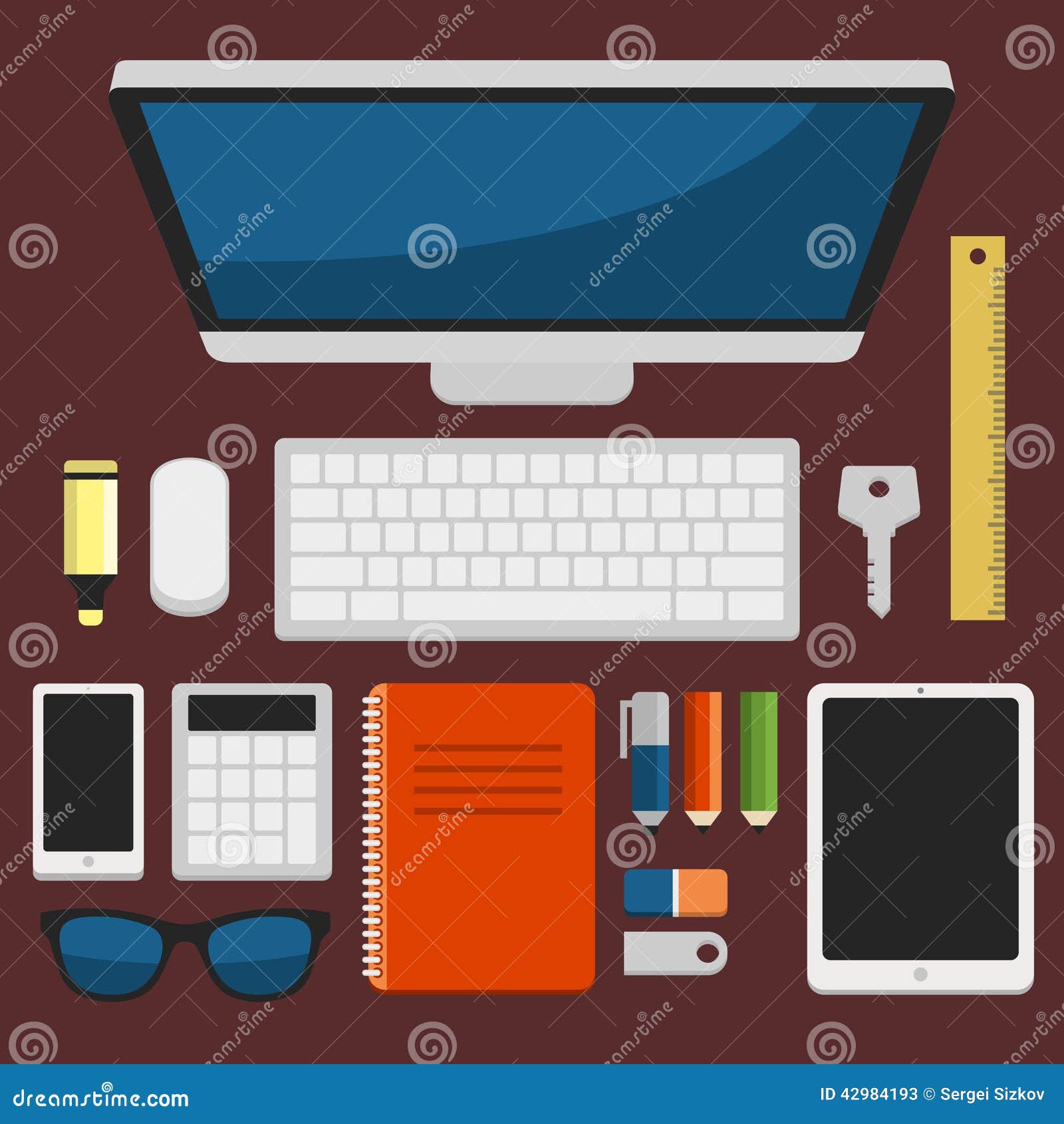 Office Workplace Top View in Flat Design Vector Stock Vector ...