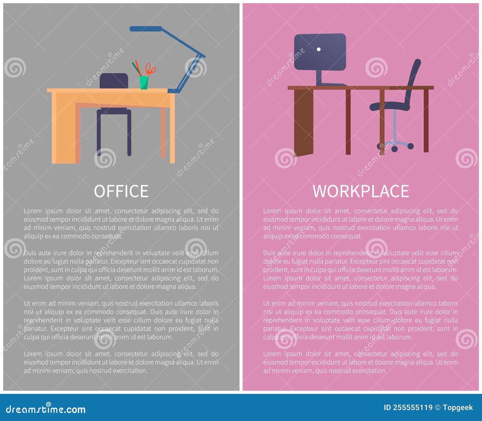 Office Workplace Web Posters Set with Empty Tables Stock Illustration ...