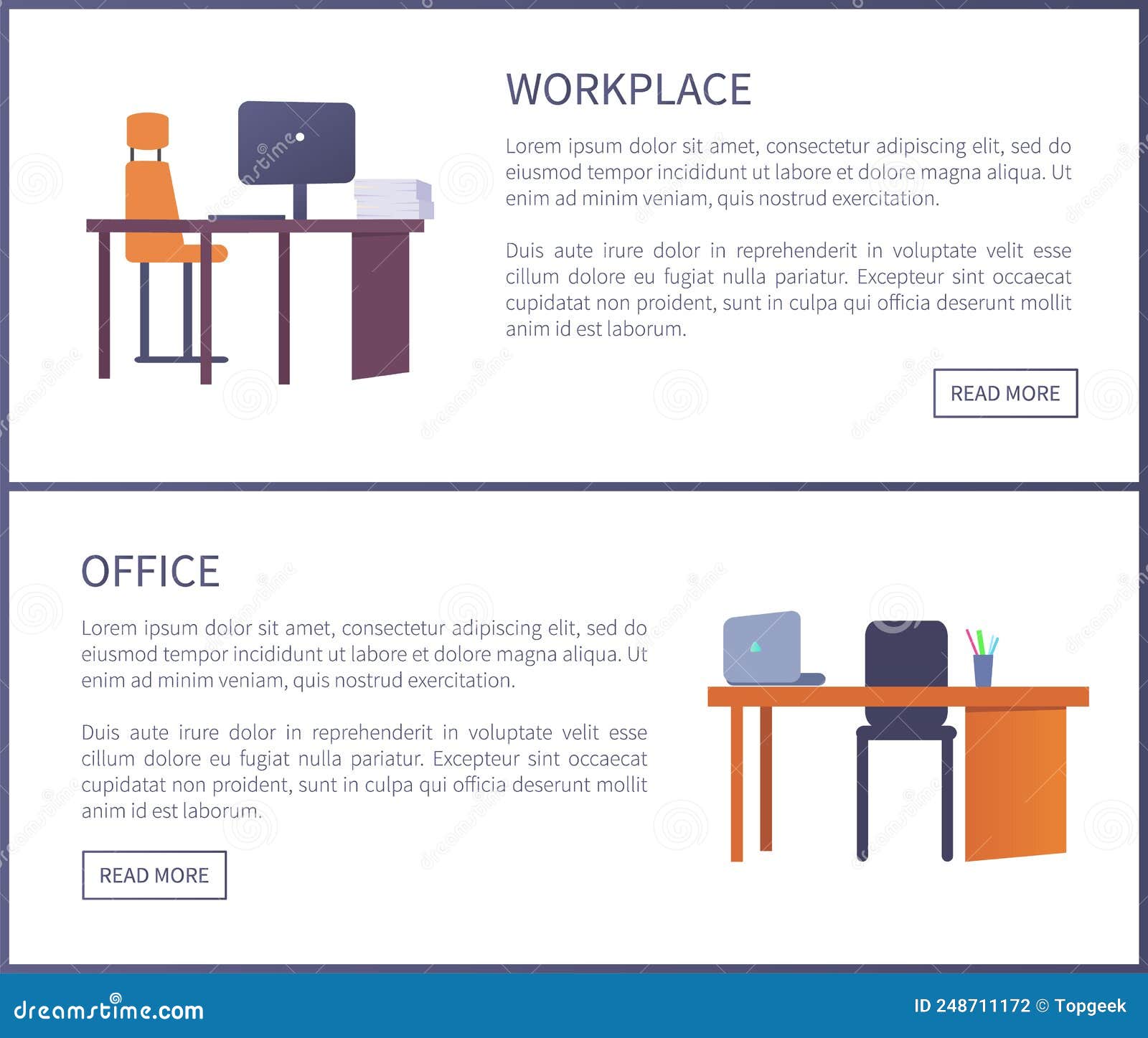 Office Workplace Web Posters Set with Empty Tables Stock Vector ...