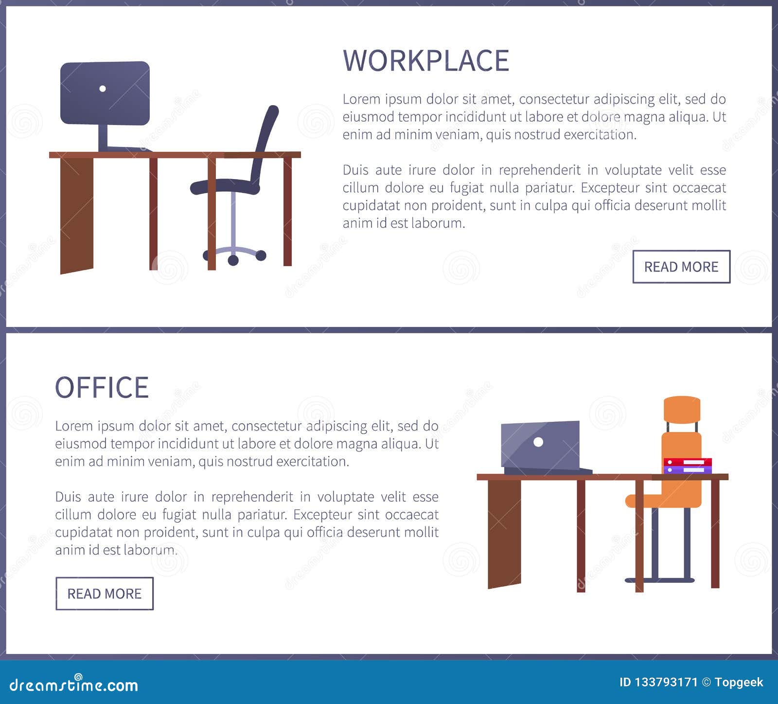 Office Workplace Web Posters Set with Empty Tables Stock Vector ...
