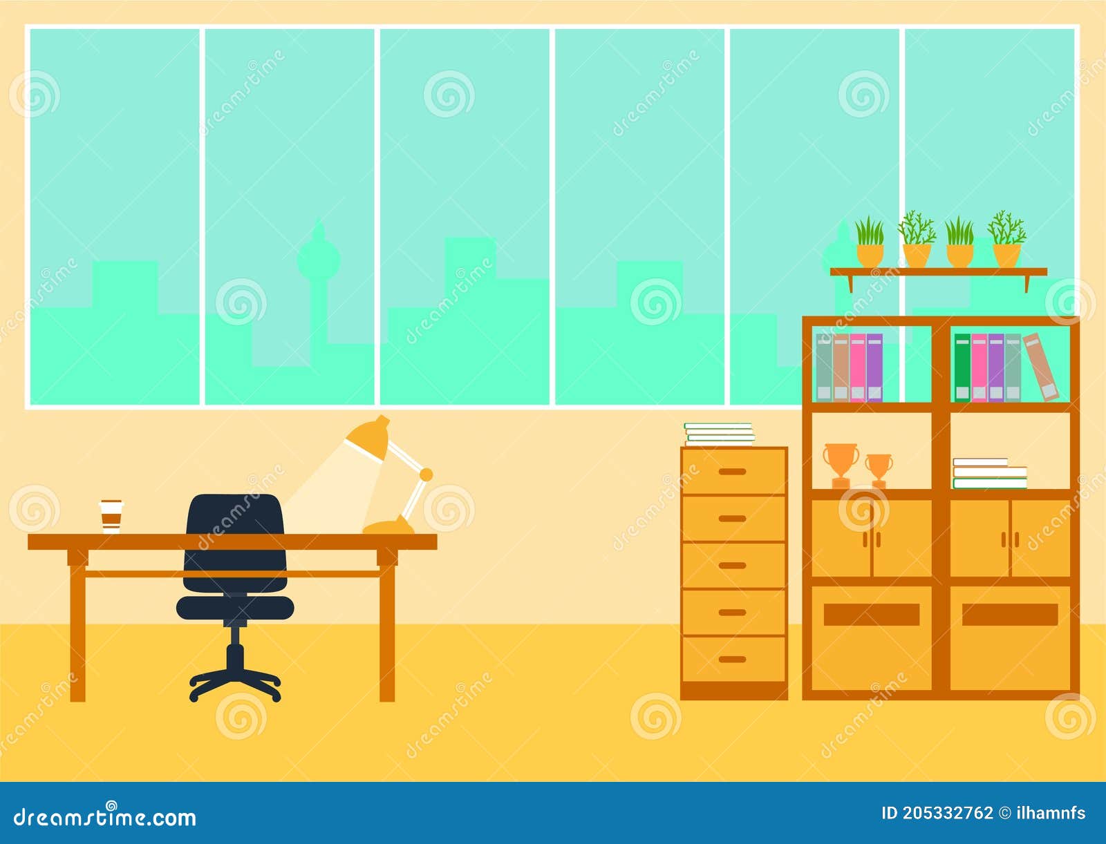 Office Workspace Design Illustration Stock Vector - Illustration of ...