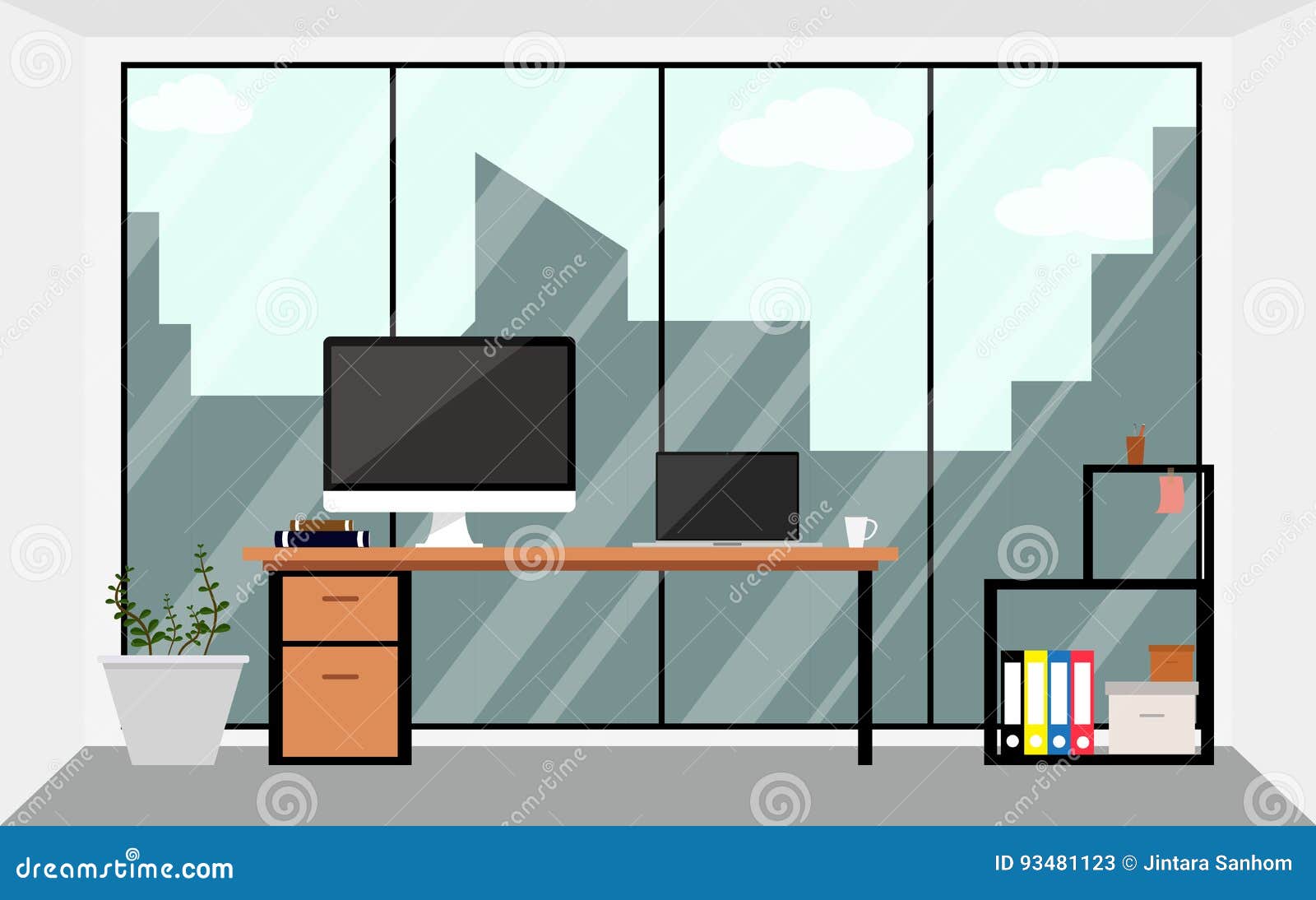 Workspace Design Cartoon Character Drawing Hand Drawn Vector ...