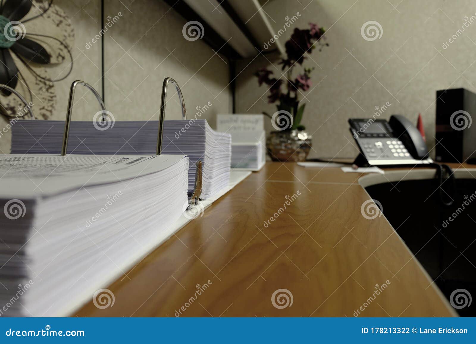 Office Workspace Desk with Binder and Phone Stock Photo - Image of ...