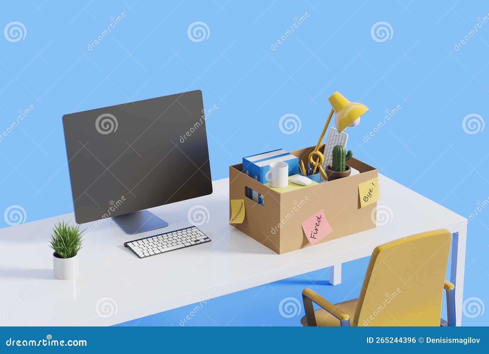 Office Workspace with Pc Computer Empty Display and Cardboard Box with ...