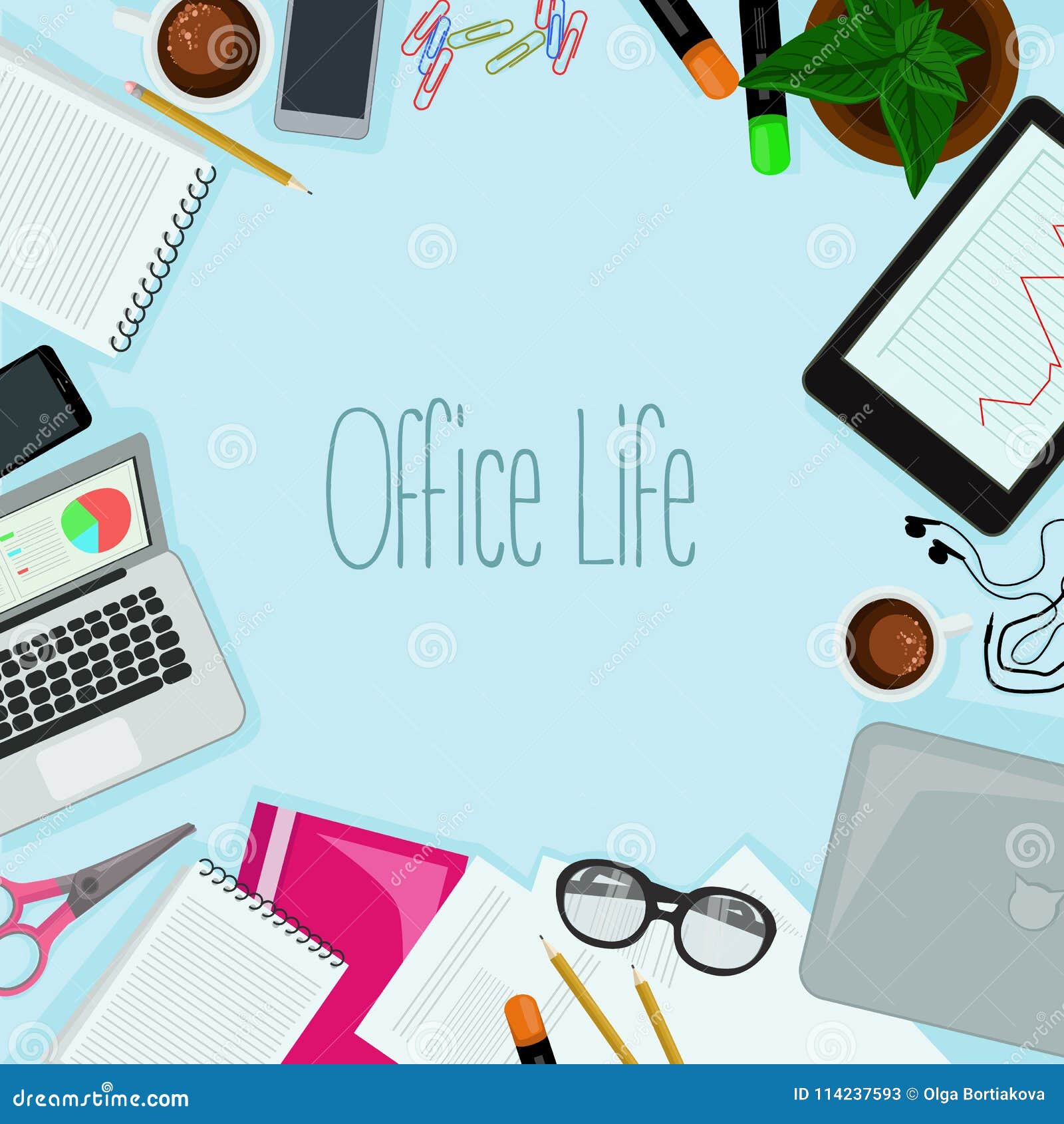 Office objects vector stock vector. Illustration of communication - 114237593