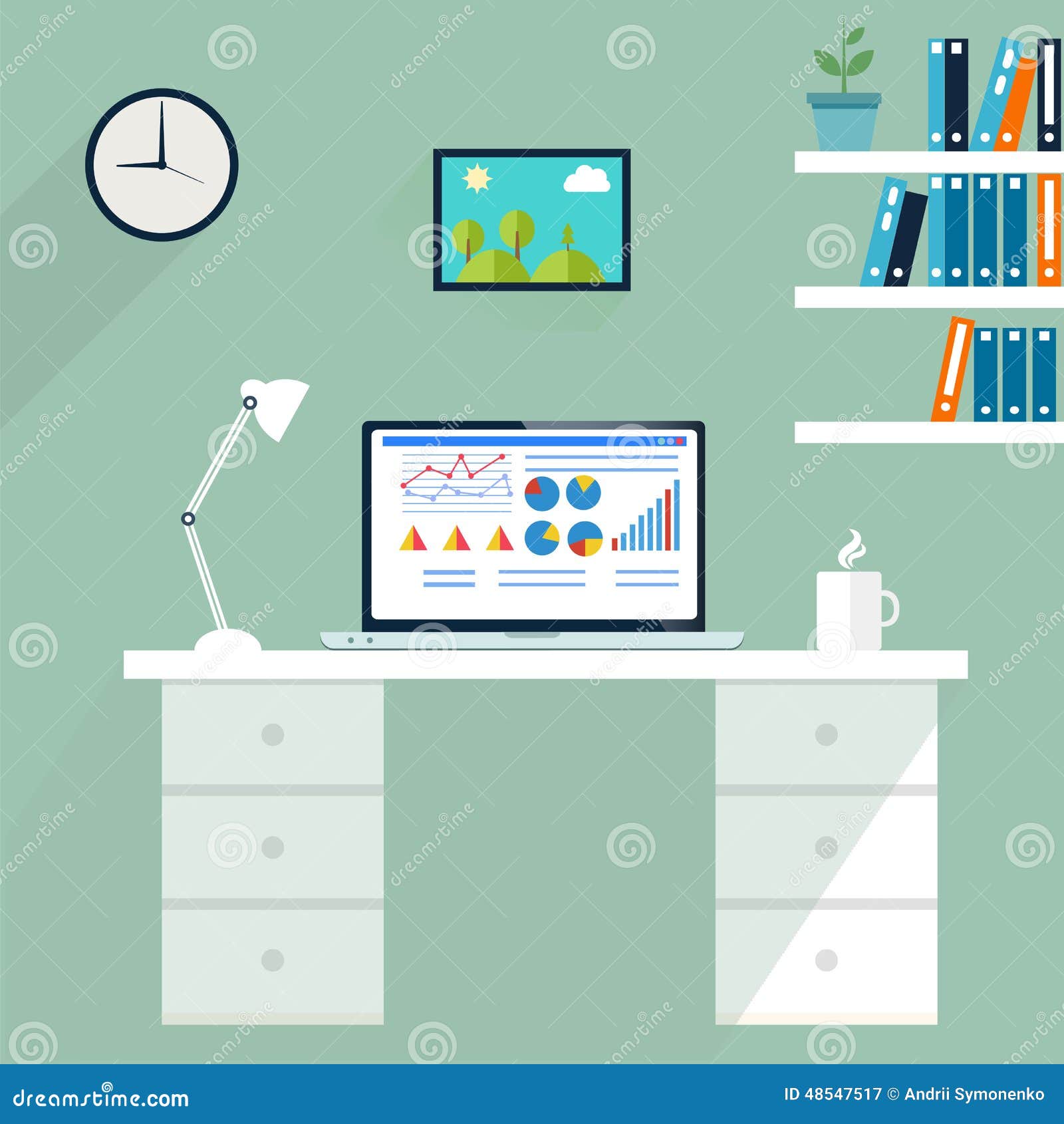 Office Workstation. Computer in Workspace, Vector Stock Vector ...