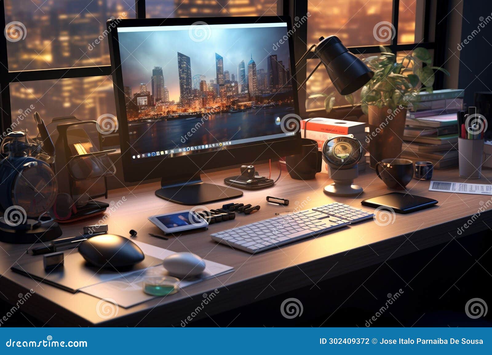Office Workstation with a Desktop Computer and Stock Illustration ...