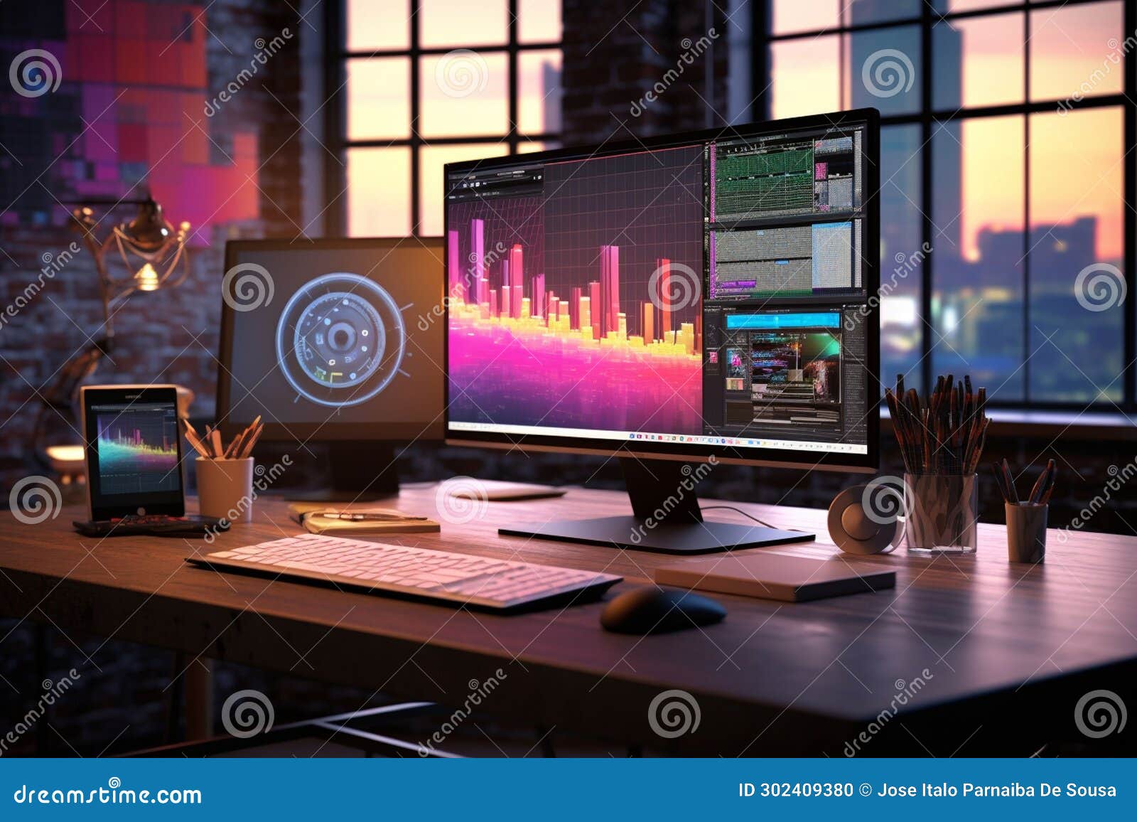 Office Workstation with a Desktop Computer and Stock Illustration ...