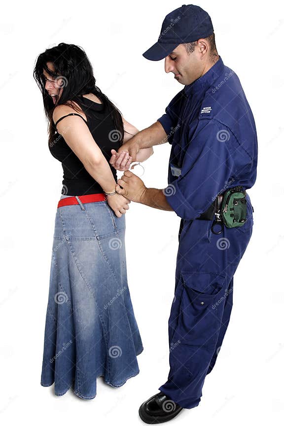 An Officer Apprehending a Female Stock Image - Image of security ...