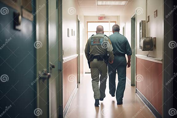 Officer Escorting Inmate through Hallway Stock Photo - Image of justice ...