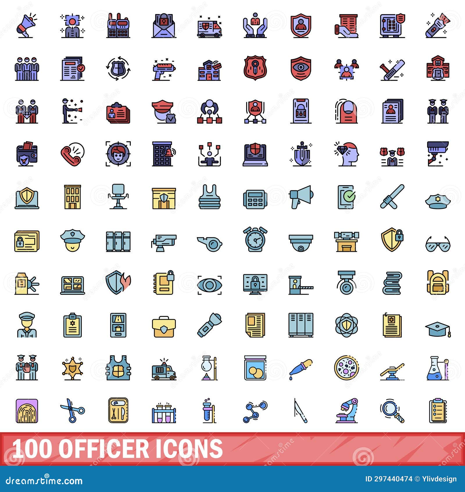 100 Officer Icons Set, Color Line Style Stock Illustration ...