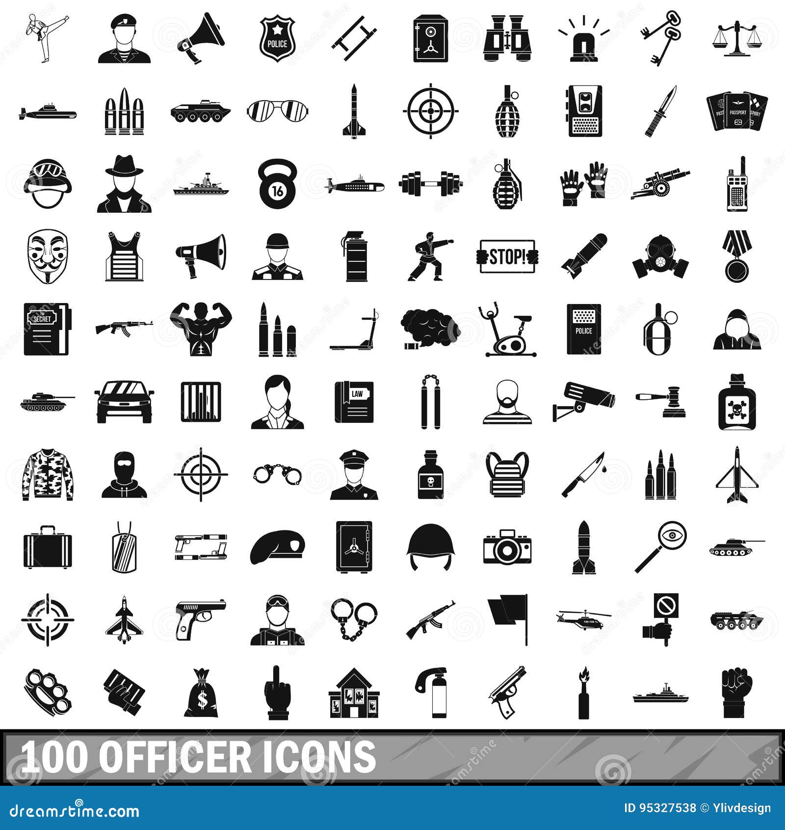 100 Officer Icons Set, Simple Style Stock Vector - Illustration of ...