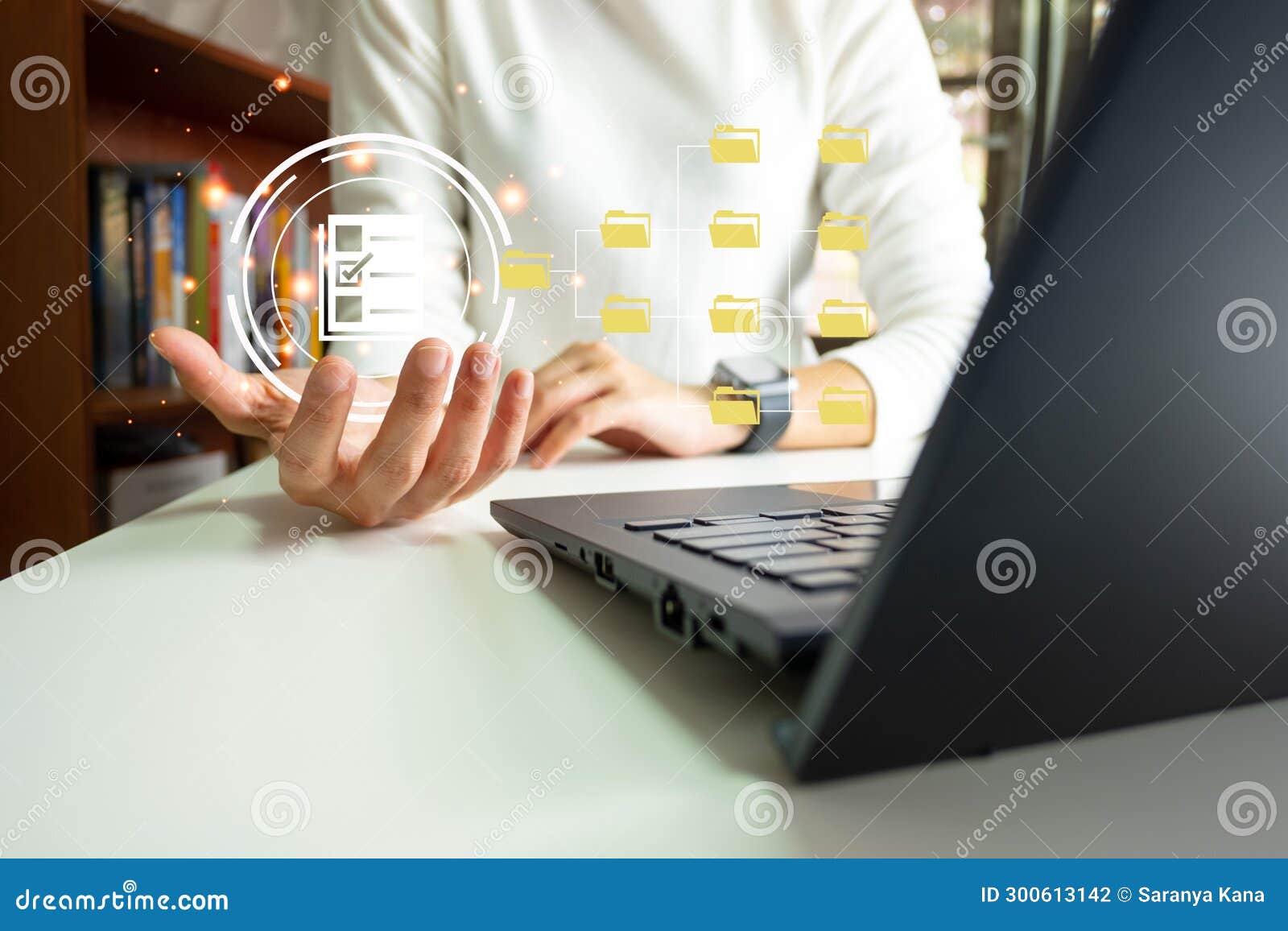 Officer Using Laptop Manage Files, Document Management System DMS ...