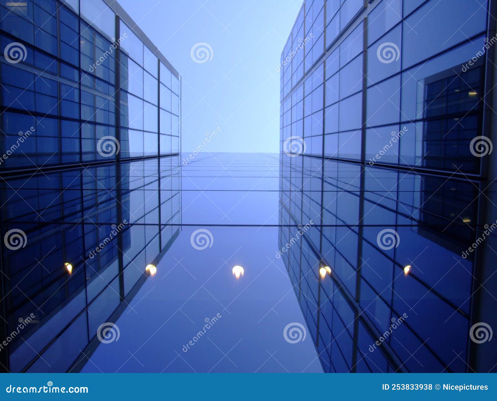 Offices Glass Windows with Clear Blue Sky Above 2 Stock Photo - Image ...