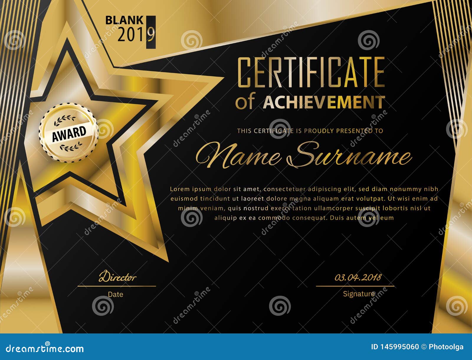 Official Black Certificate with Gold Design Elements. Business Modern ...