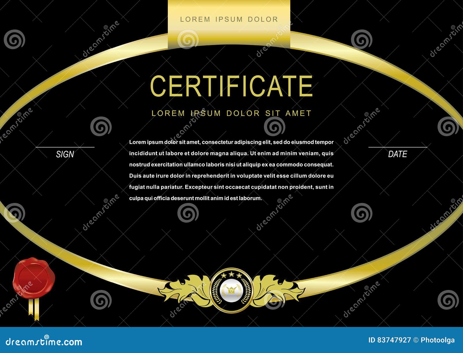 Official Black Modern Certificate and Emblem, Gold Design Elements ...
