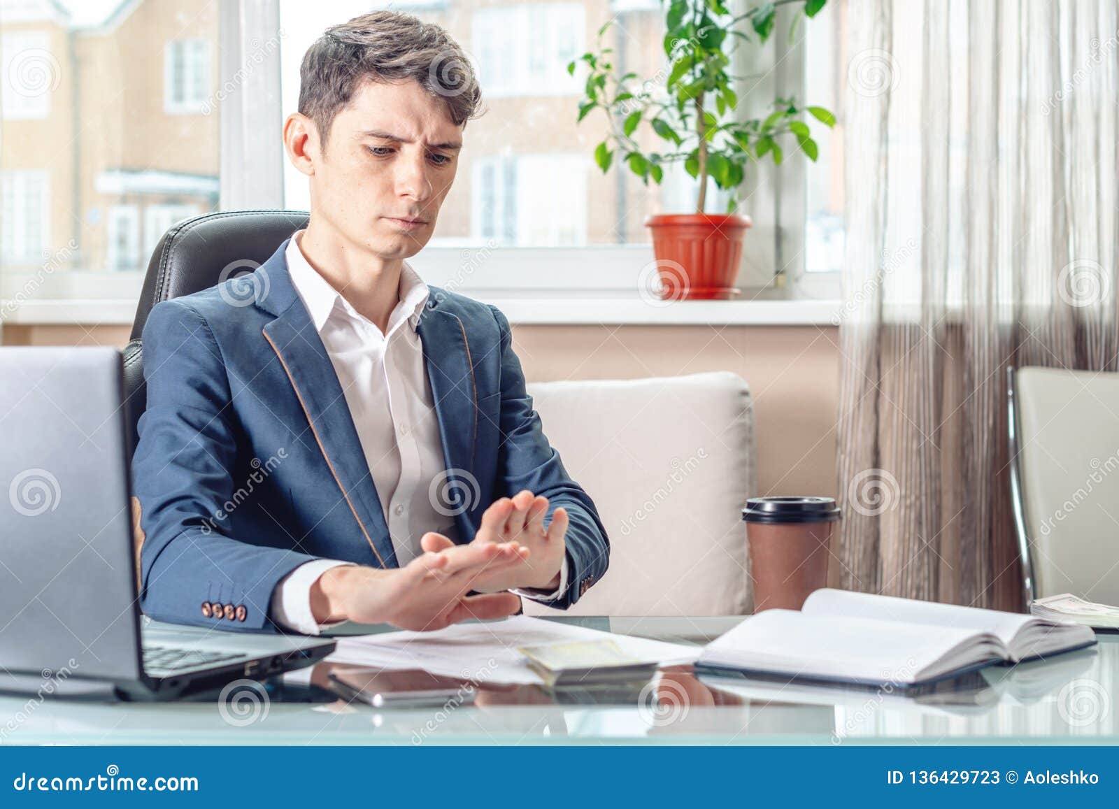 Official Businessman Sitting at Workplace in Office Refuses Bribes ...