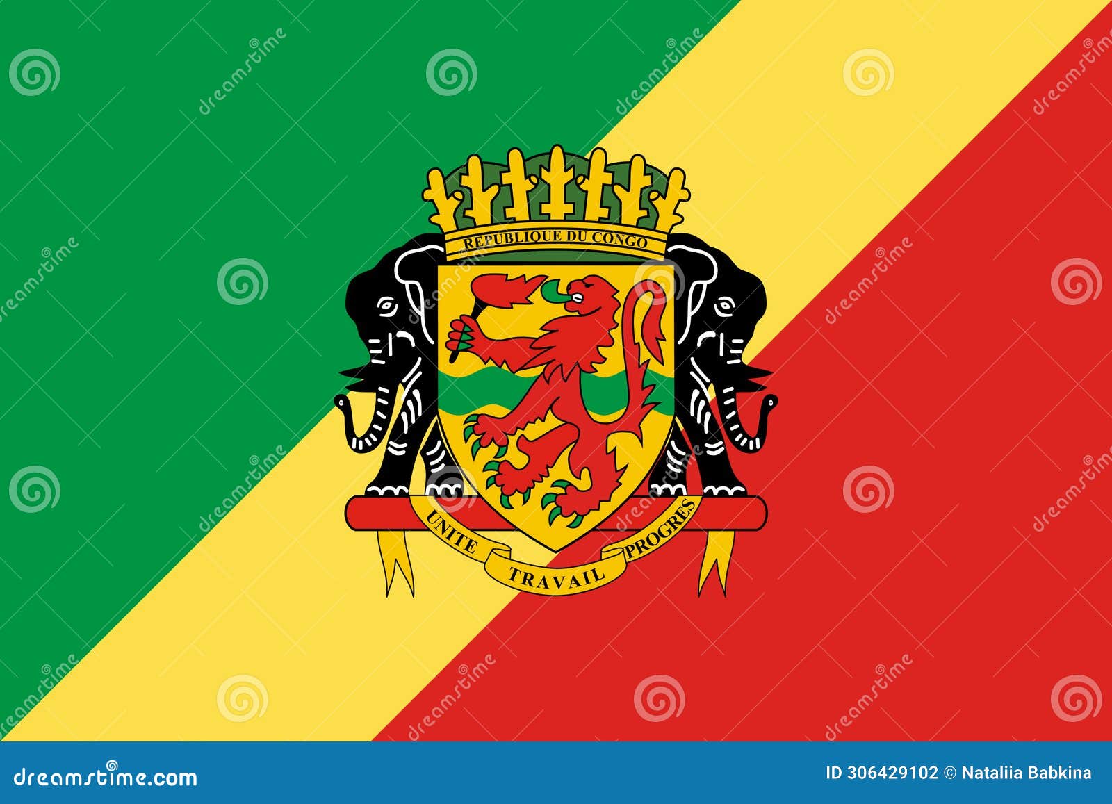 The Official Current Flag and Coat of Arms of Republic of Congo. State ...