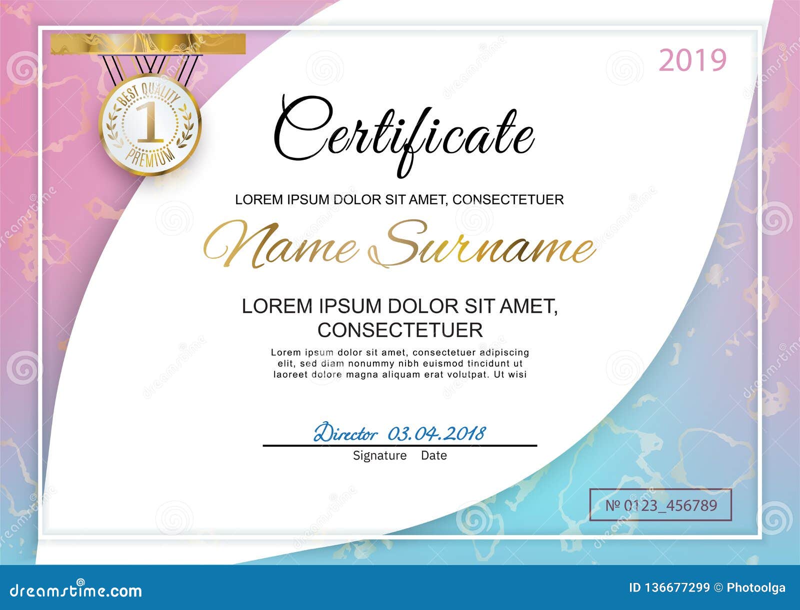 Official Certificate. Holographic Gradient Mesh Background with Marble ...
