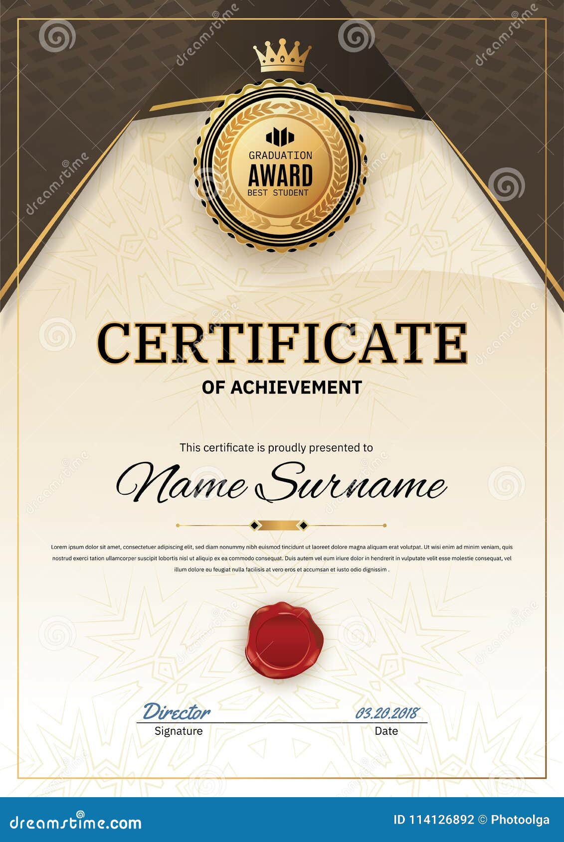 Official Retro Certificate with Red Gold Design Elements. Gold Emblem ...