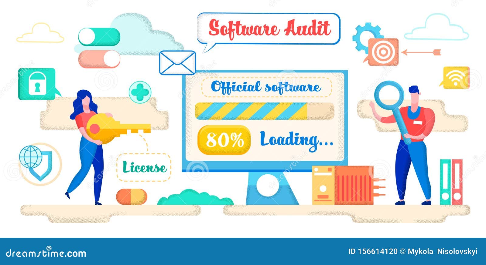 Official Software Loading. Woman Holding License. Stock Vector ...