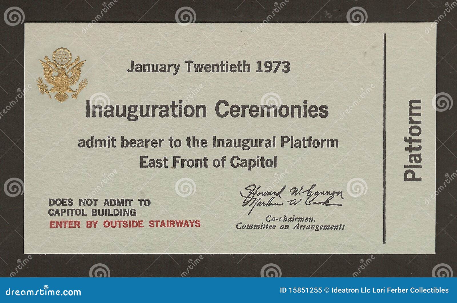 Official Ticket To the Inauguration Richard Nixon Editorial Image ...