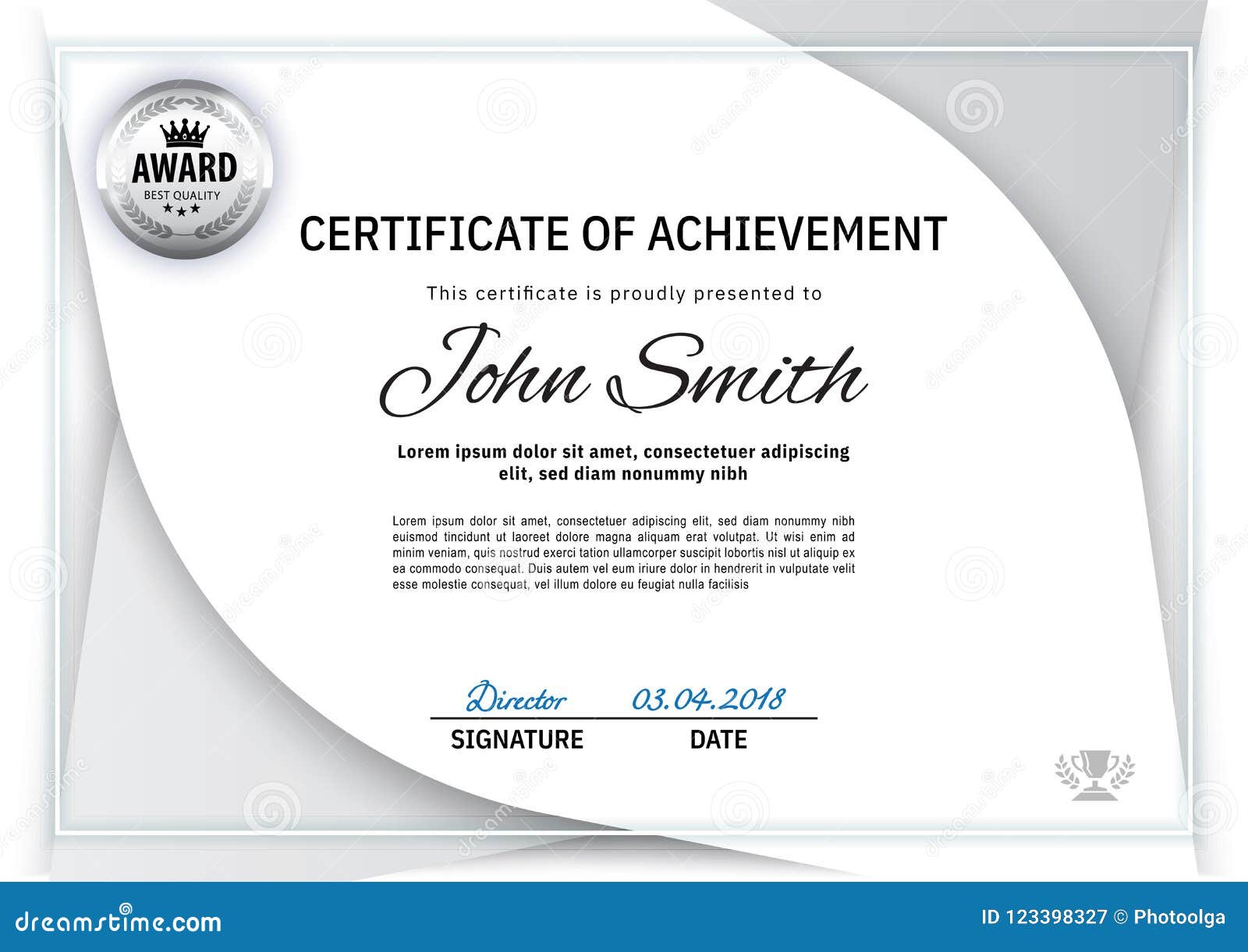 Official White Certificatewith White Grey Design Elements. Business ...