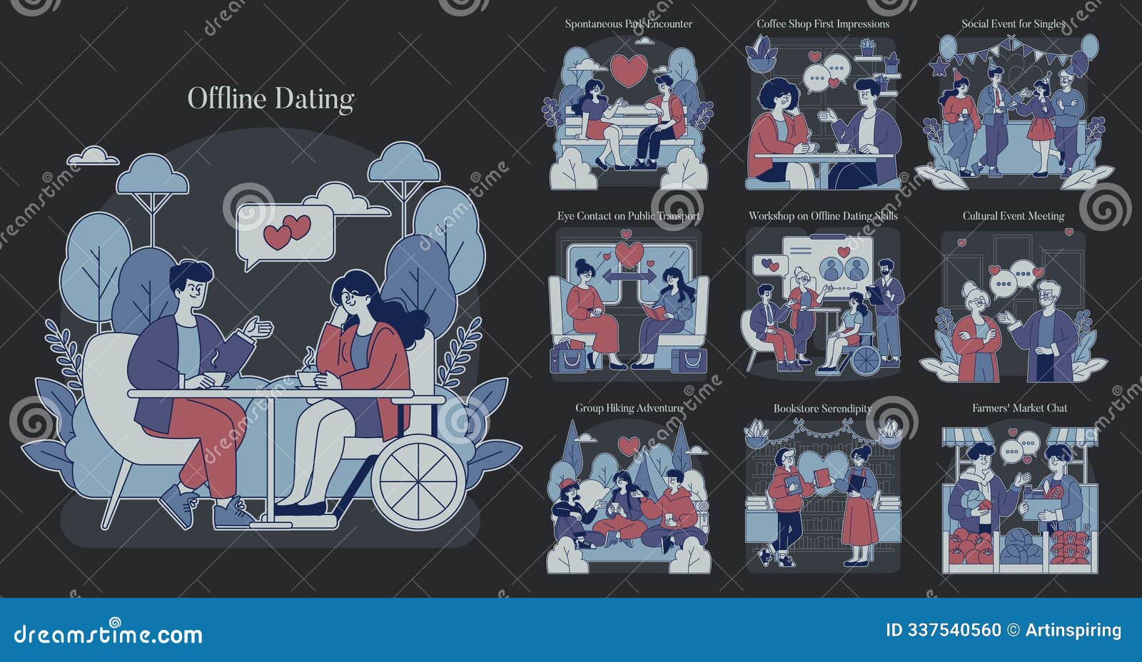 Offline Dating. Flat Vector Illustration Stock Vector - Illustration of ...