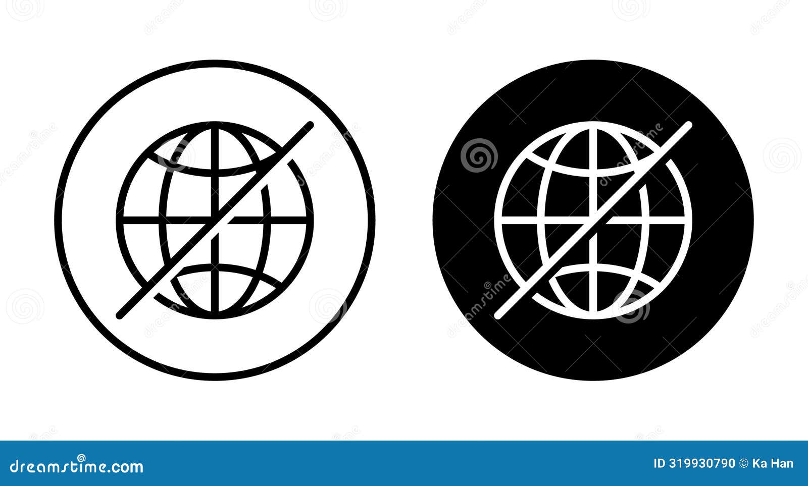 Offline Globe Icon on Black Circle. Disconnected Internet Network ...