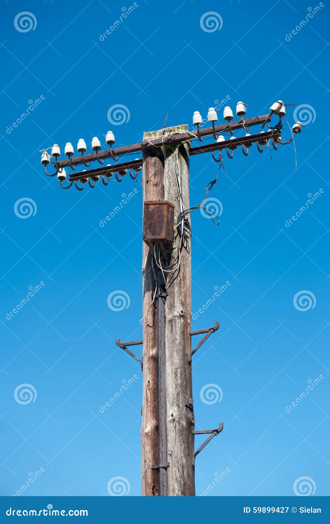 Offline. Old, Obsolete Telephone Pole. Stock Image - Image of white ...