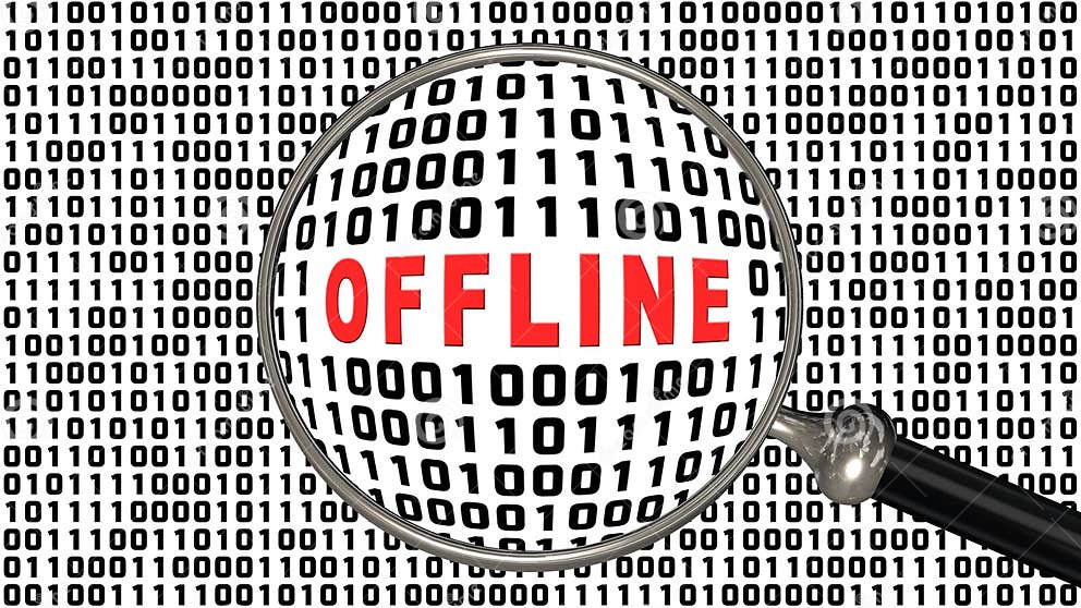 OFFLINE - Red Lettering Shown in a Magnifying Glass in Front of a White ...