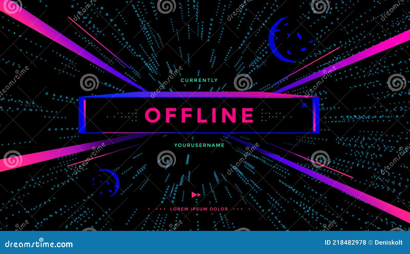 Offline Streaming Gaming Live Video Template With Dark Neon Glow Frame ...