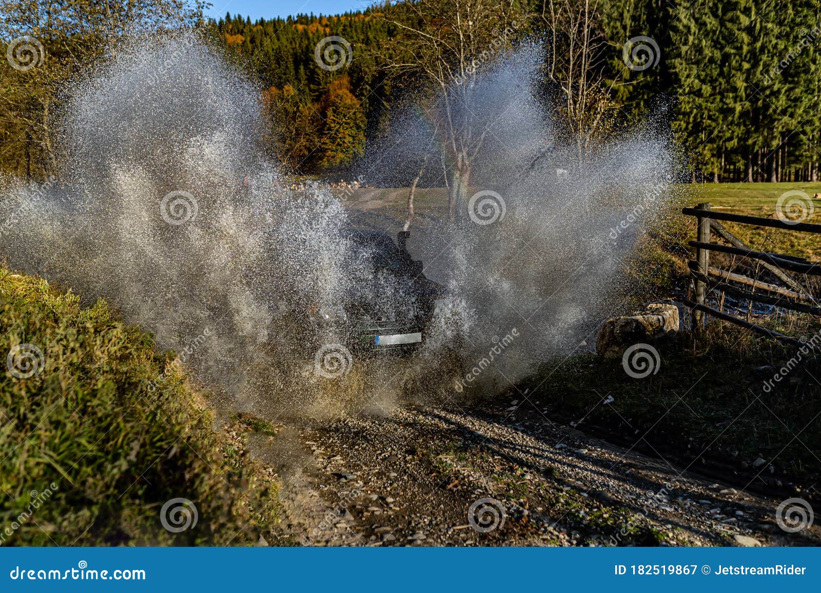 Offroad Car Crossing River with Big Water Splash Stock Image - Image of ...