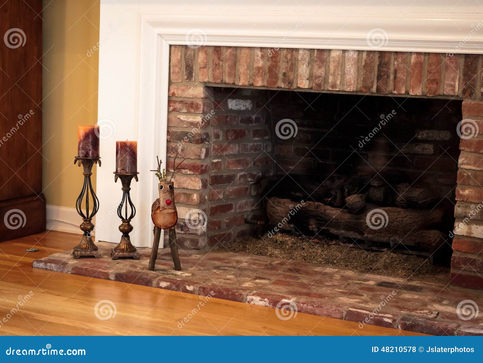 Offset Fireplace and Holiday Decorations Stock Photo - Image of ...