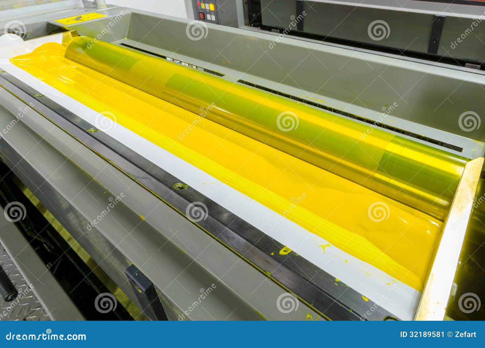 Offset Machine Printing Press Yellow Ink Rollers Stock Image - Image of ...